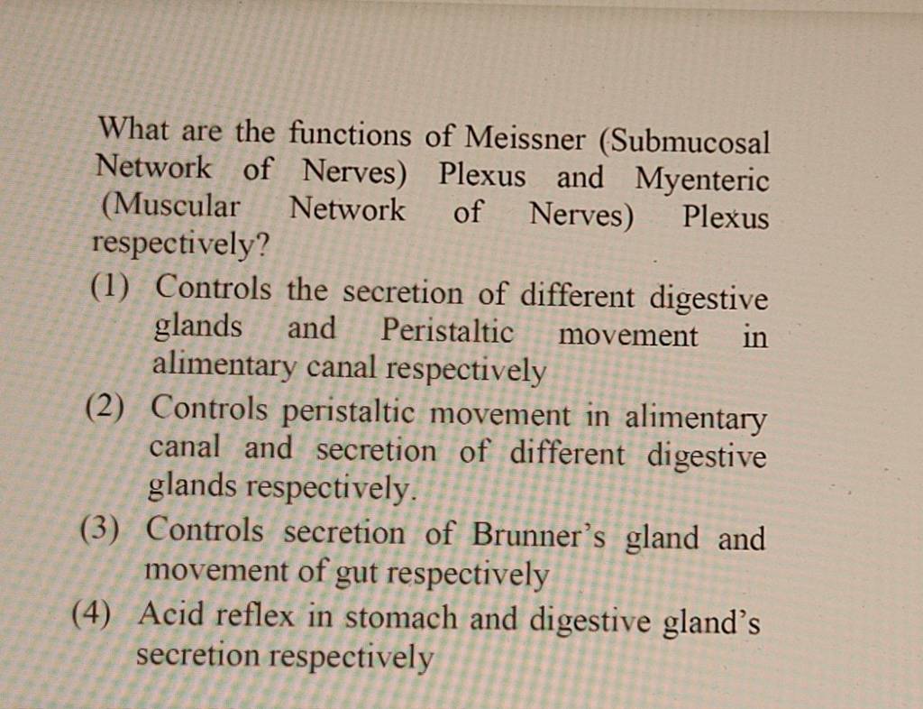 What are the functions of Meissner (Submucosal Network of Nerves) Plexus