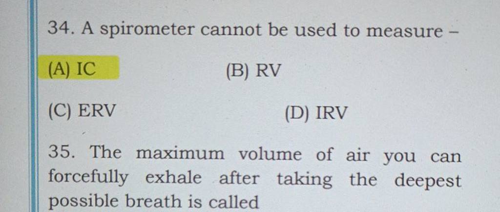A spirometer cannot be used to measure - | Filo