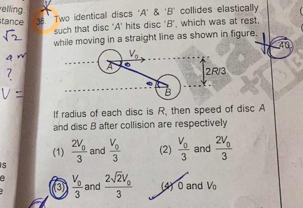 36. Two identical discs ' A ' \& ' B ' collides elastically such that dis..