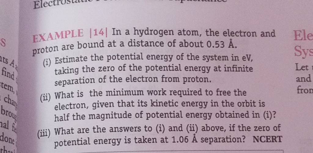 Example ∣14∣ In A Hydrogen Atom The Electron And Proton Are Bound At A D