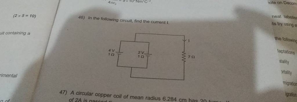 46) In the following circuit, find the current I. | Filo 46) In the following circuit, find the current I. | Filo