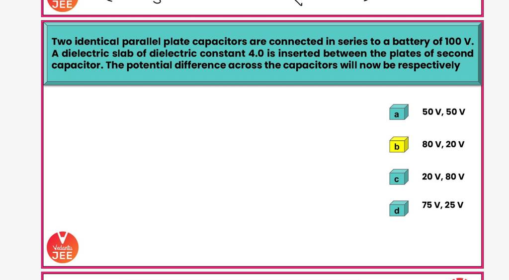Two identical parallel plate capacitors are connected in series to a batt.. Two identical parallel plate capacitors are connected in series to a batt..