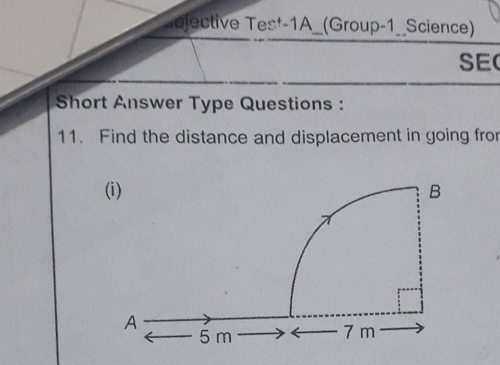 Short Answer Type Questions : 11. Find the distance and displacement in g..