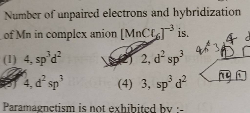 Number of unpaired electrons and hybridization of Mn in complex anion [Mn..