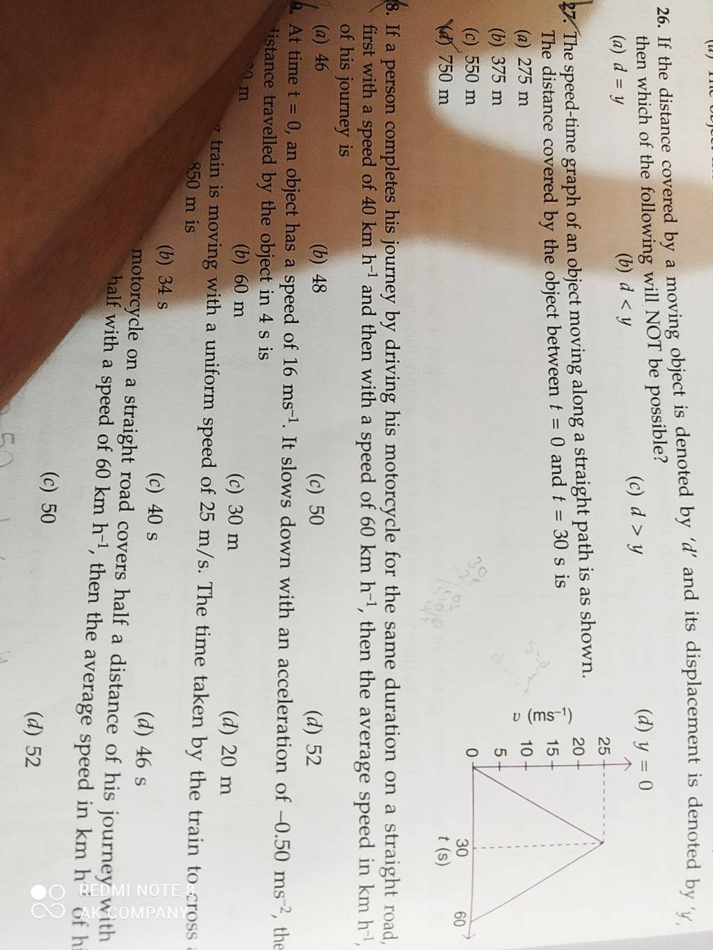 If the distance covered by a moving object is denoted by ' d ' and its di..