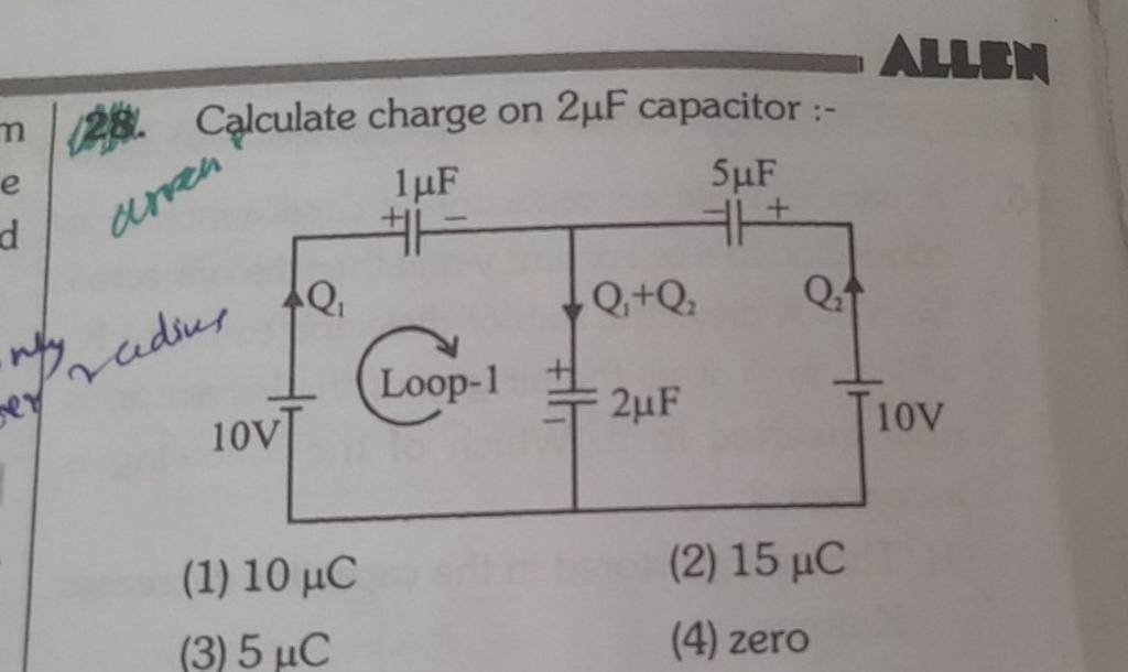 {2% Calculate charge on 2μF capacitor :- AMM | Filo