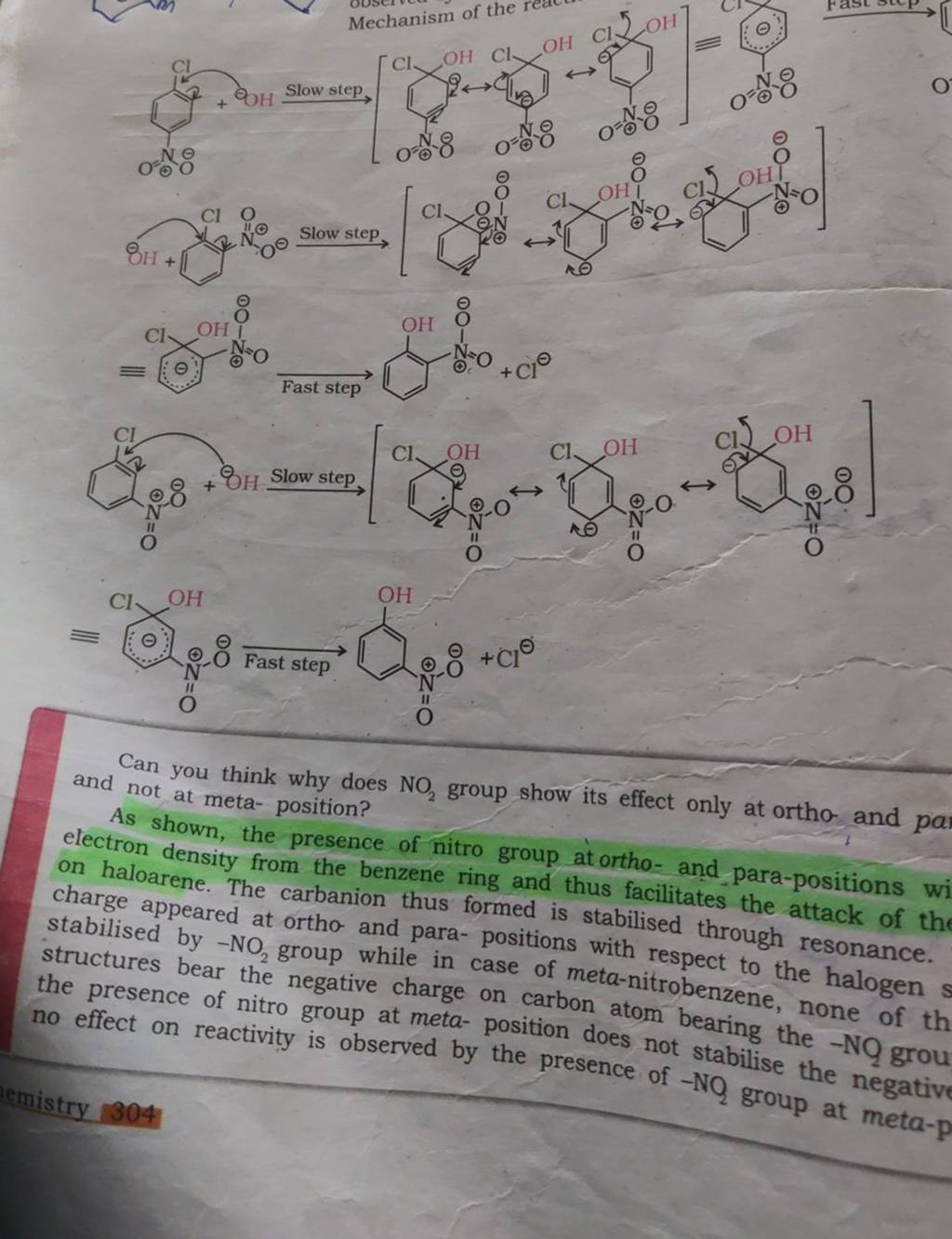 ≈ Can you think why does NO2 group show its effect only at ortho- and pa..