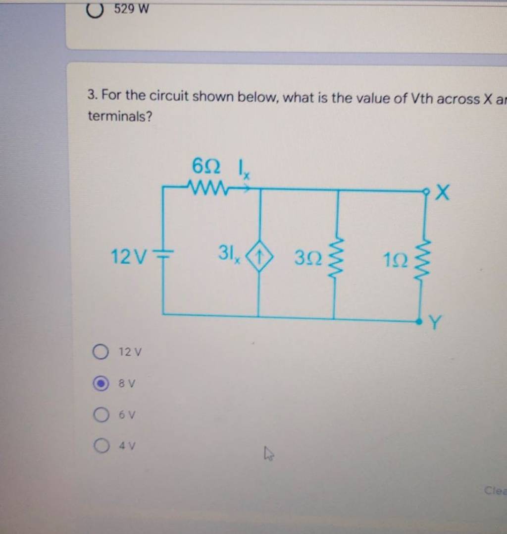 3. For the circuit shown below, what is the value of V th across X a term..