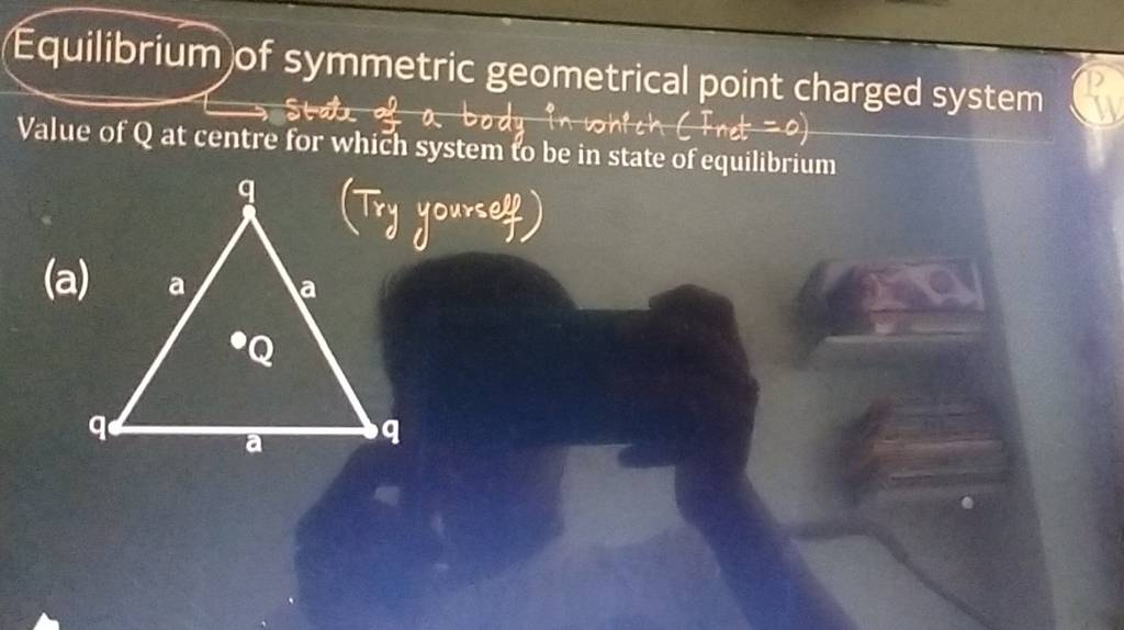 Equilibrium of symmetric geometrical point charged system Value of Q at c..