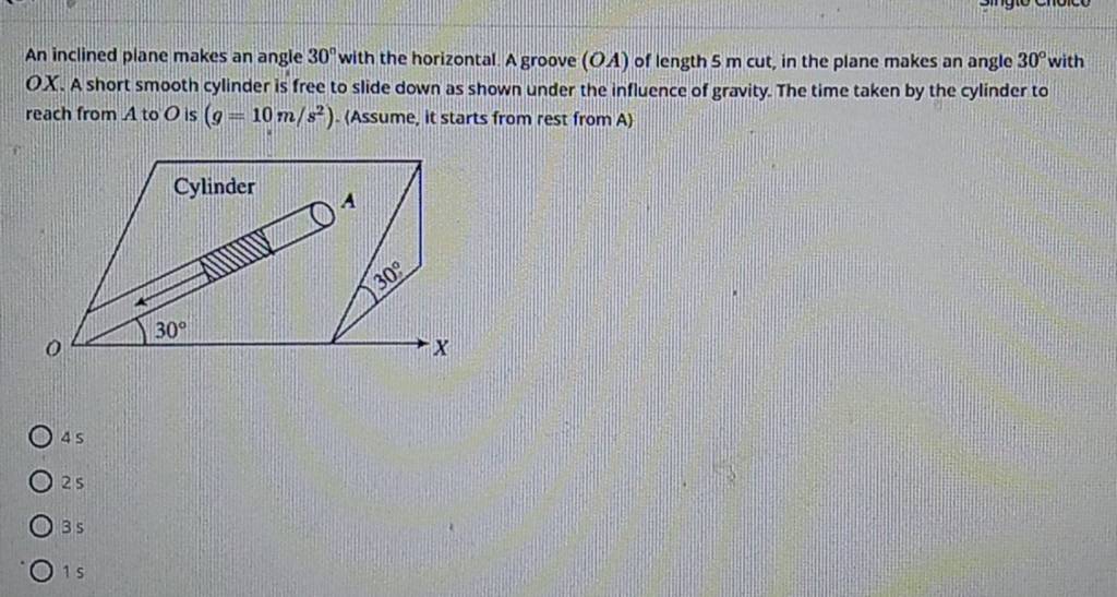 An inclined plane makes an angle 30∘ with the horizontal. A groove (OA) o..