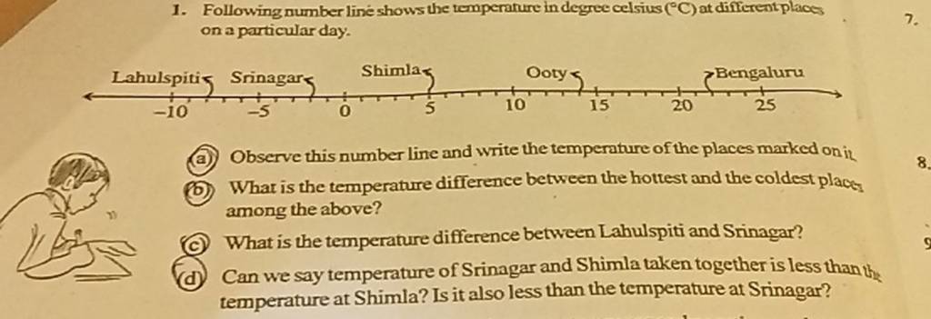 1. Following number line shows the temperature in degree celsius (∘C) at