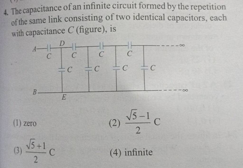 The capacitance of an infinite circuit formed by the repetition of the sa..