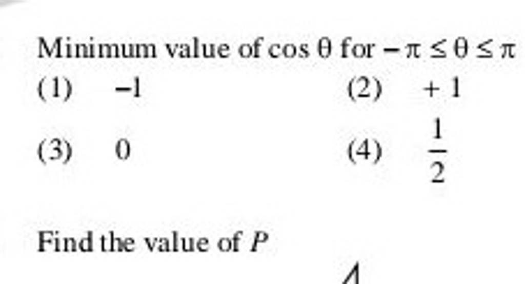 Minimum Value Of Cosθ For −π≤θ≤π Filo
