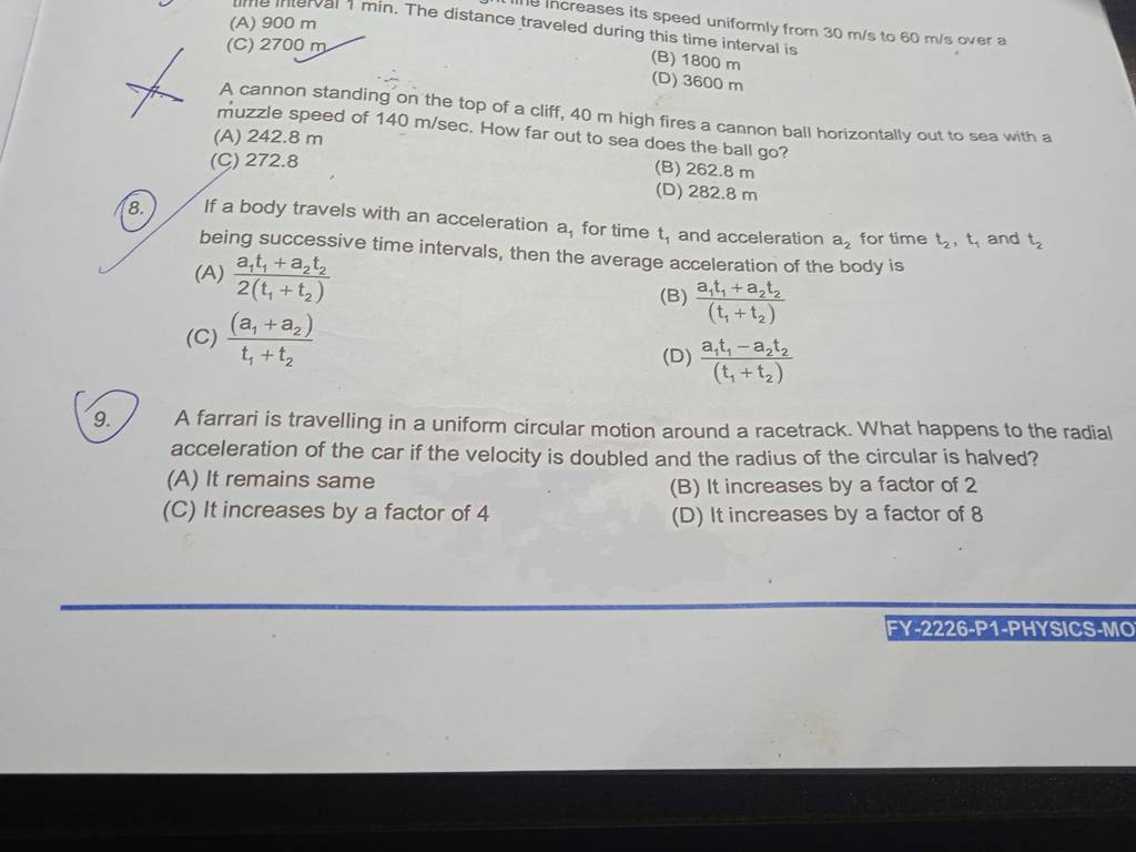 A cannon standing on the top of a cliff, 40 m high fires a cannon ball ho..