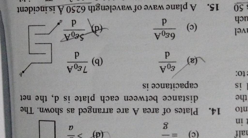 14. Plates of area A are arranged as shown. The distance between each pla..