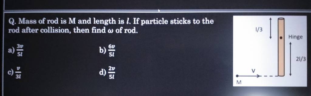 Mass of rod is M and length is l. If particle sticks to the rod after col..