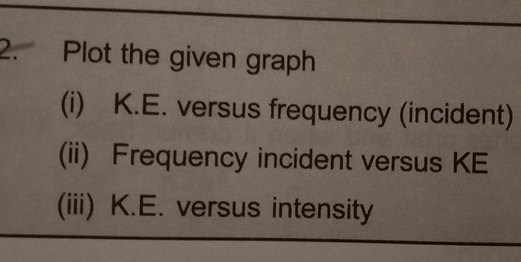 Plot the given graph (i) K.E. versus frequency (incident) (ii) Frequency
