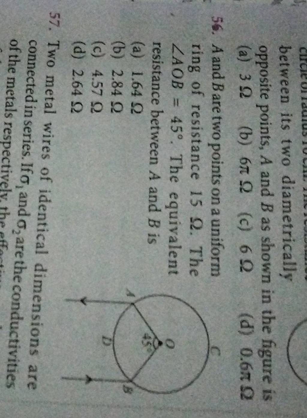 between its two diametrically opposite points, A and B as shown in the fi..