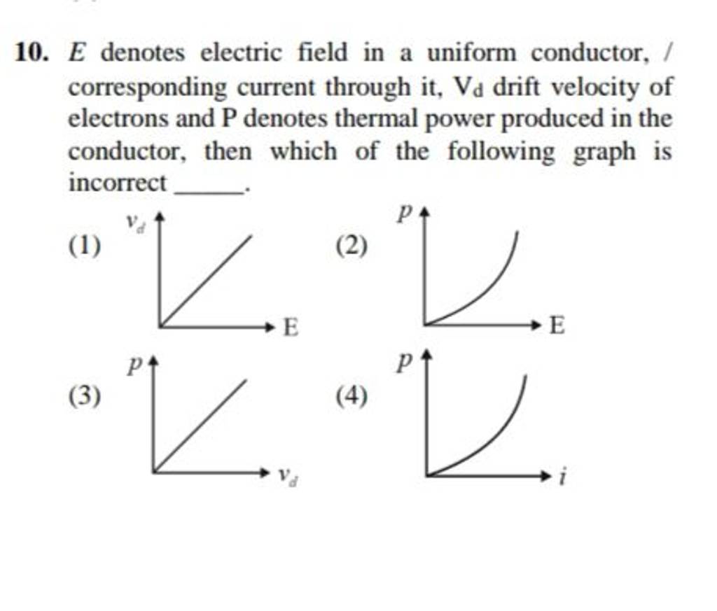 E Denotes Electric Field In A Uniform Conductor Corresponding Current