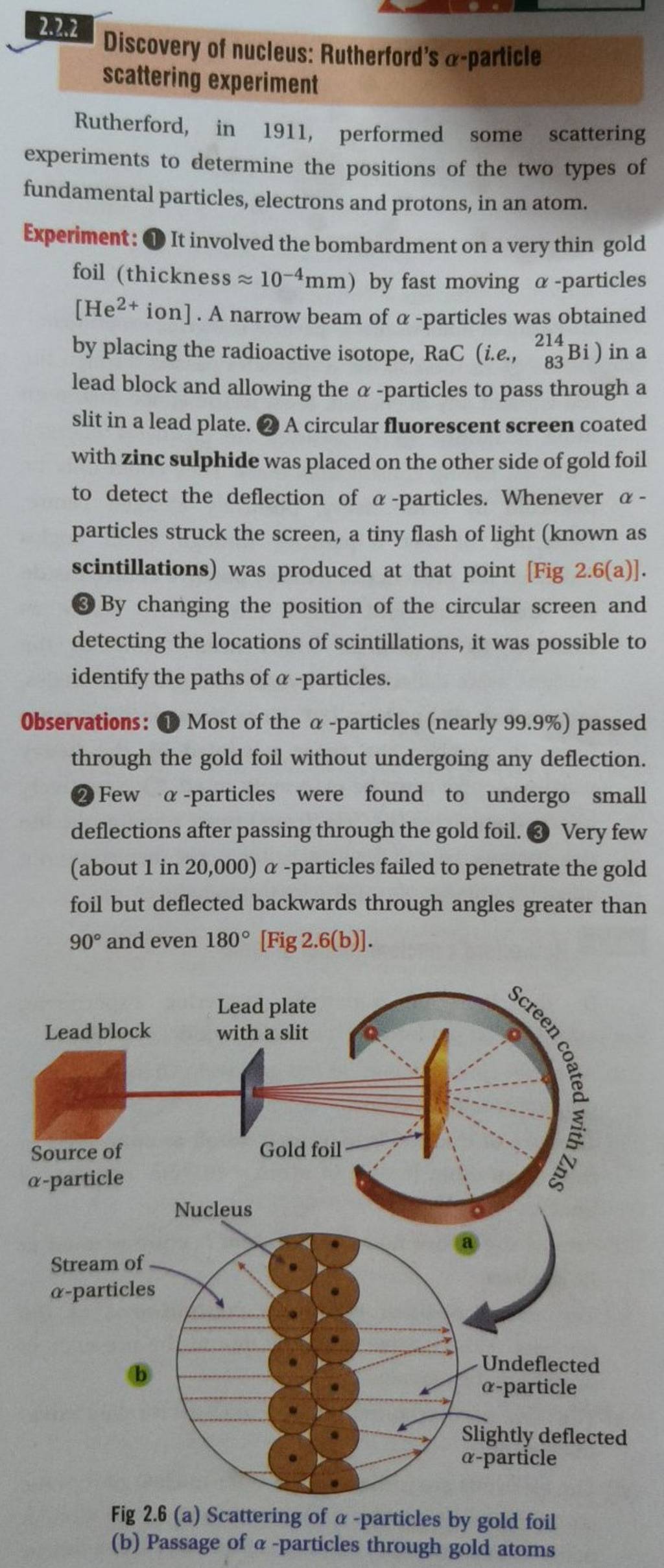 2.2.2 Discovery of nucleus: Rutheriord's α-particle scattering experiment..