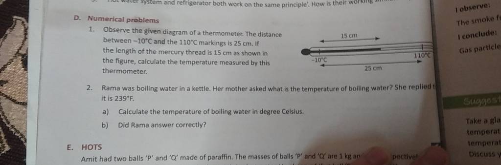 D. Numerical problems 1. Observe the given diagram of a thermometer. The