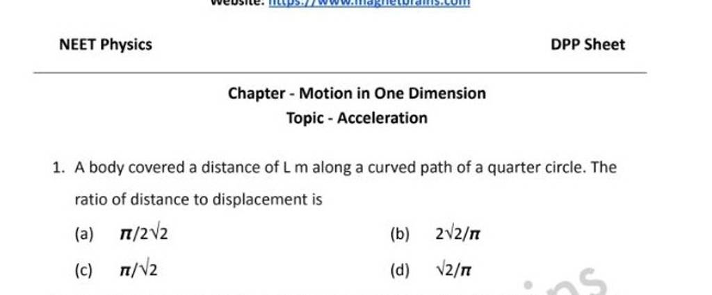 NEET Physics DPP Sheet Chapter - Motion in One Dimension Topic-Accelerati..