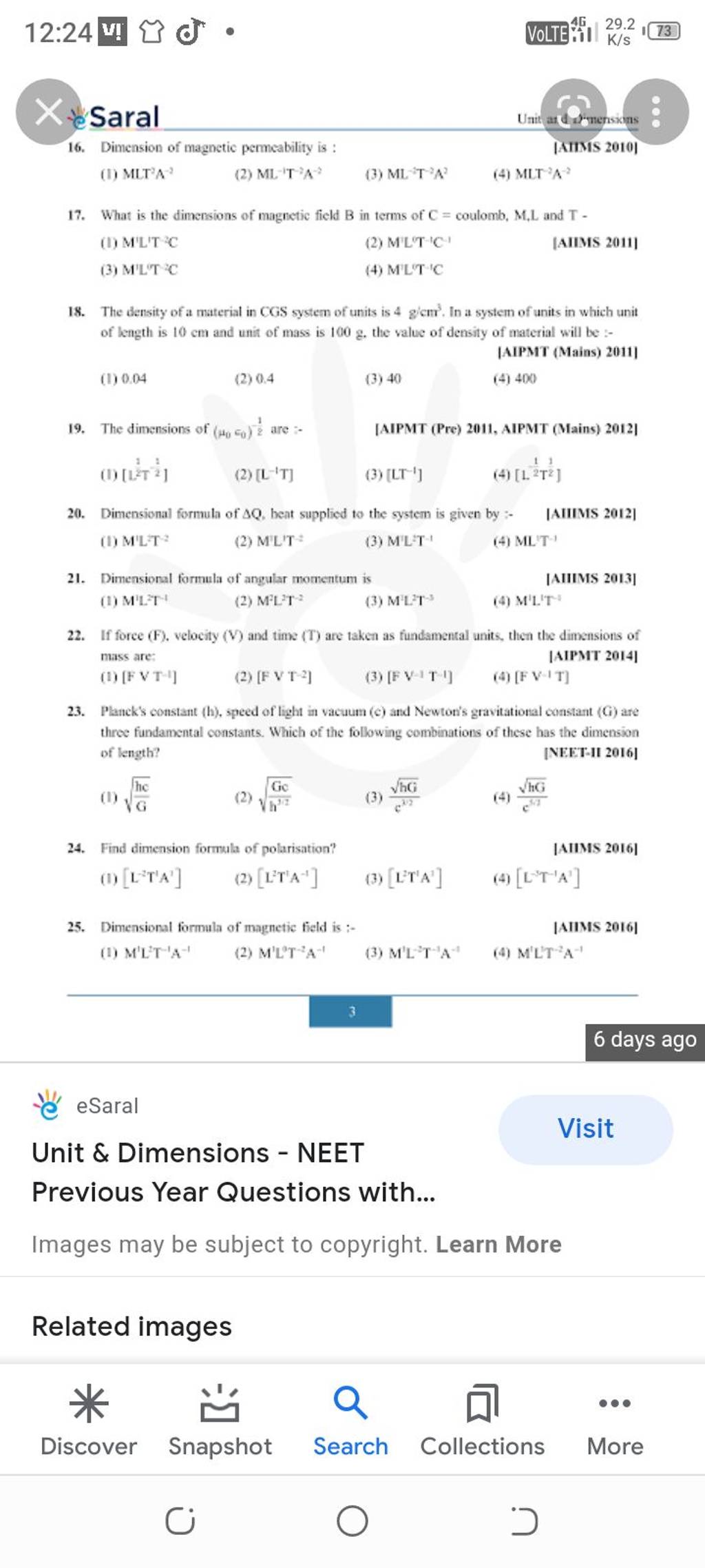 Dimensional formula of magnetic field is :- |AIIMS 2016] | Filo