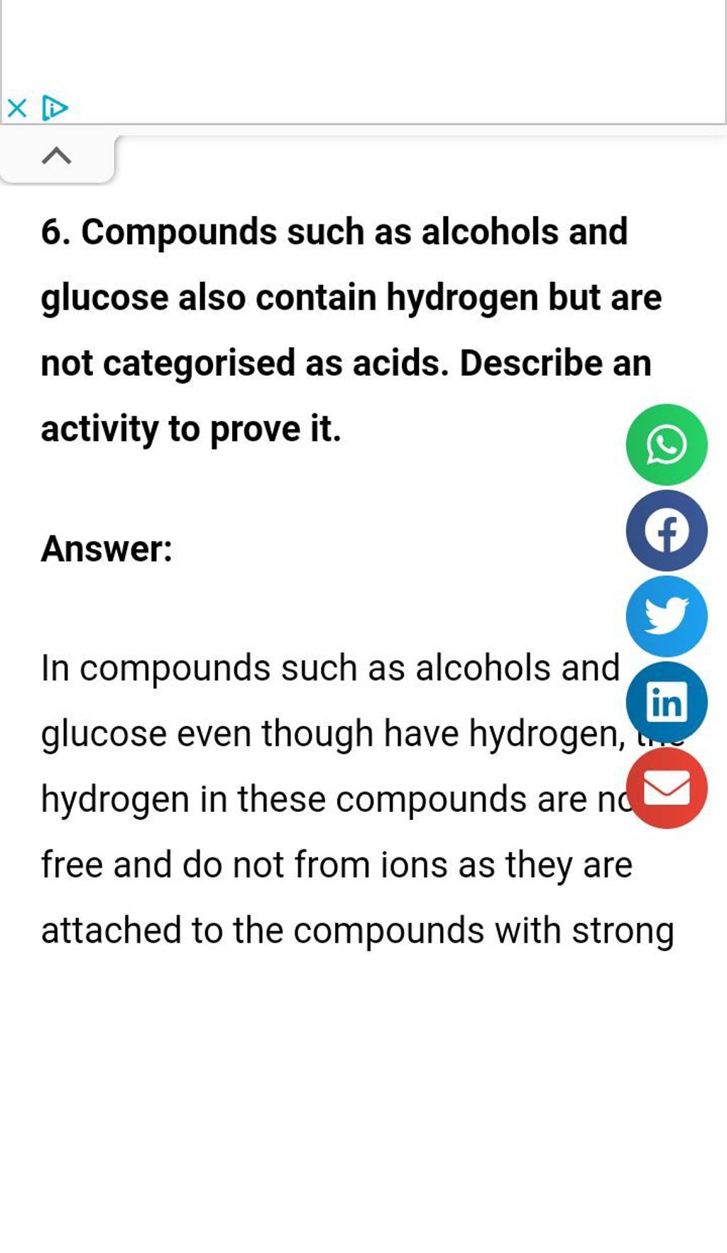 6. Compounds such as alcohols and glucose also contain hydrogen but are n..