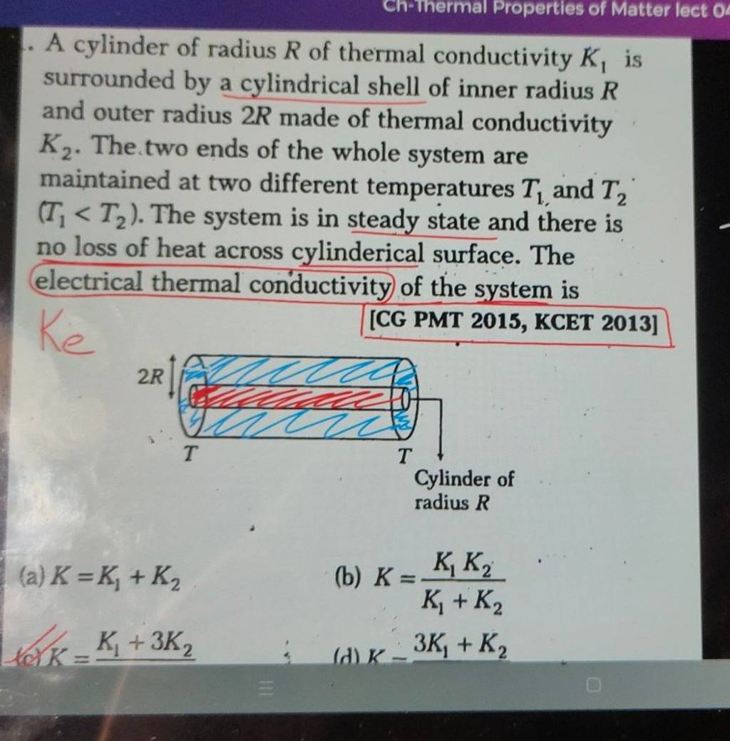- A cylinder of radius R of thermal conductivity K1 is surrounded by a c..