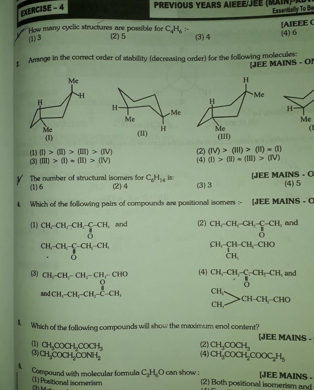 The number of structural isomers for C6 H14 is: [JEE MAINS - 0 | Filo