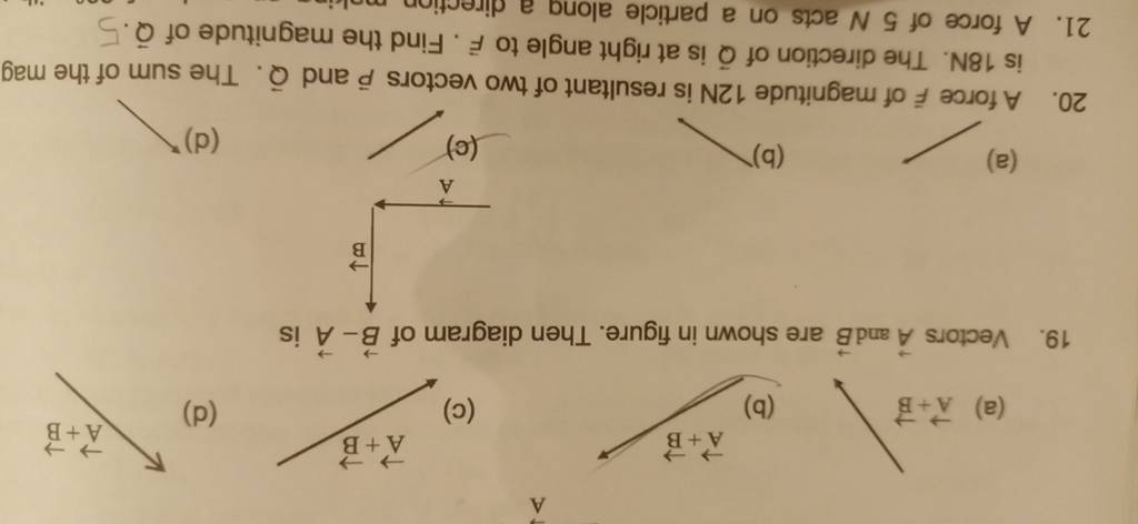 19. Vectors A and B are shown in figure. Then diagram of B−A is | Filo