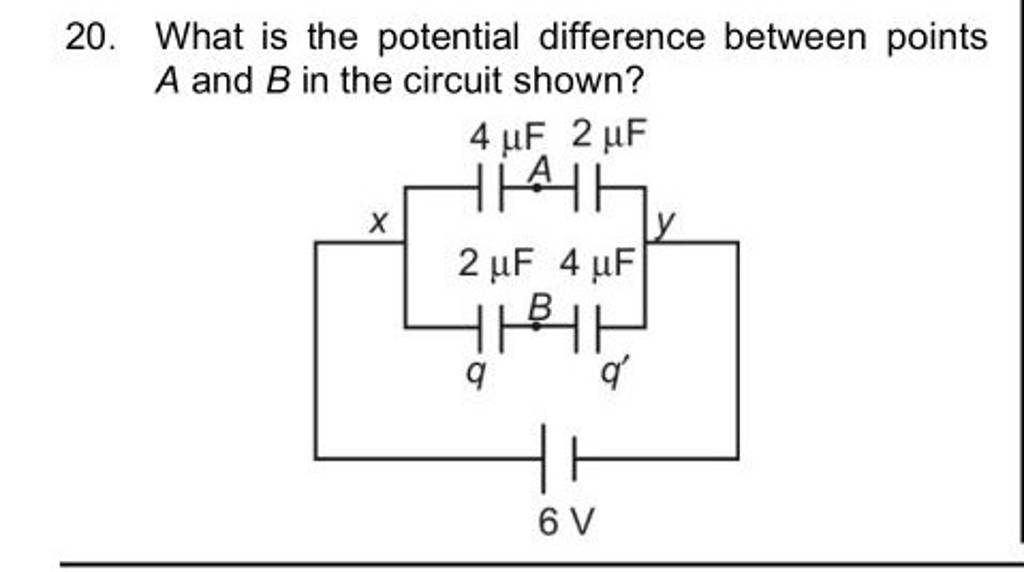 20. What is the potential difference between points A and B in the circui..