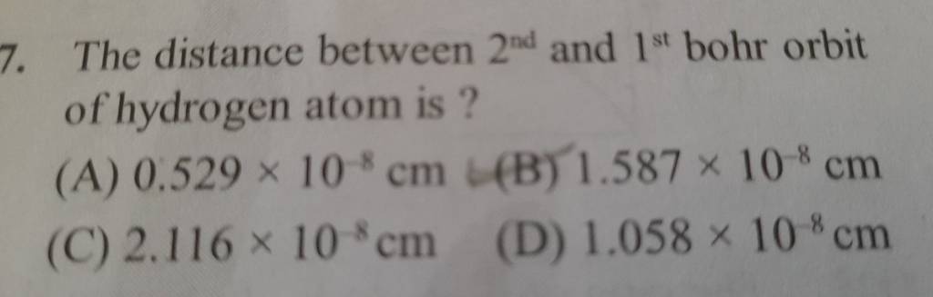 The Distance Between 2nd And 1st Bohr Orbit Of Hydrogen Atom Is Filo
