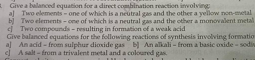 Give A Balanced Equation For A Direct Combination Reaction Involving A]