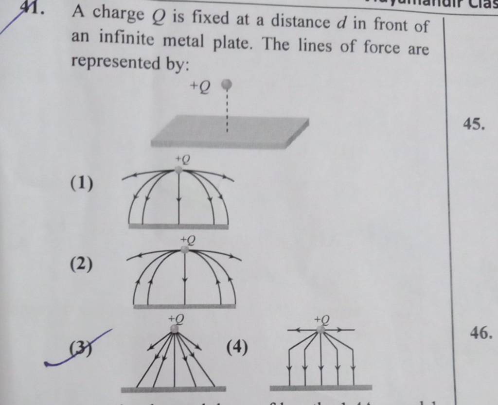 A charge Q is fixed at a distance d in front of an infinite metal plate.
