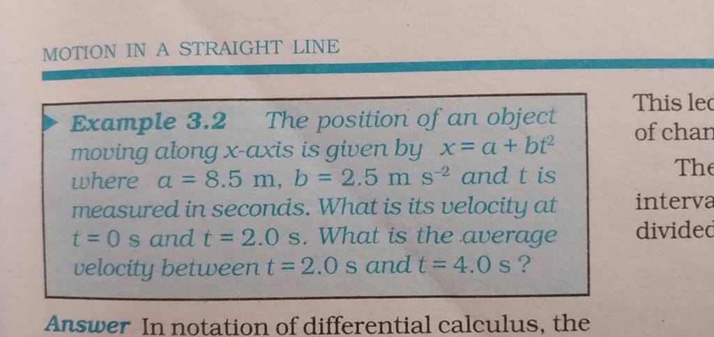 MOTION IN A STRAIGHT LINE Example 3.2 The position of an object This led
