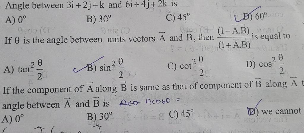 If the component of A along B is same as that of component of B along A a..