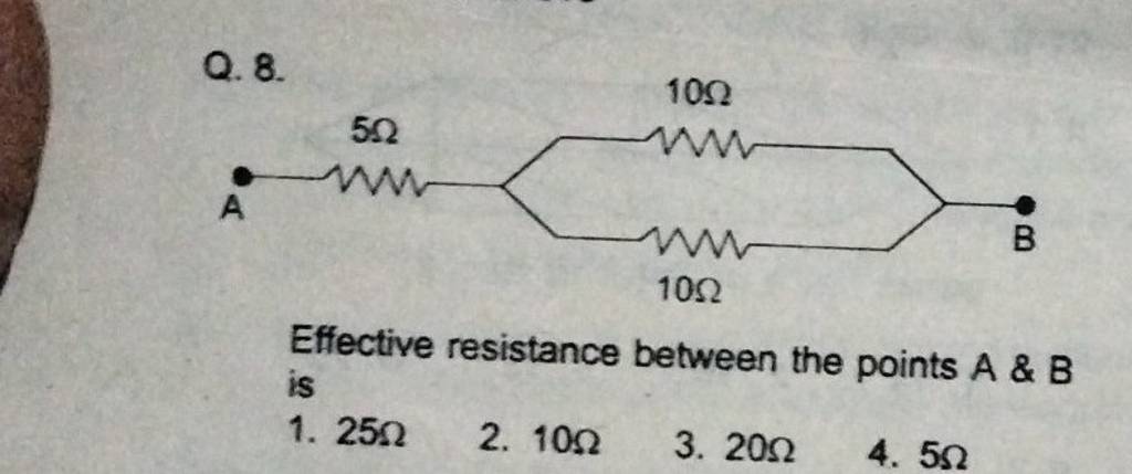 8 . Effective resistance between the points A&B is | Filo