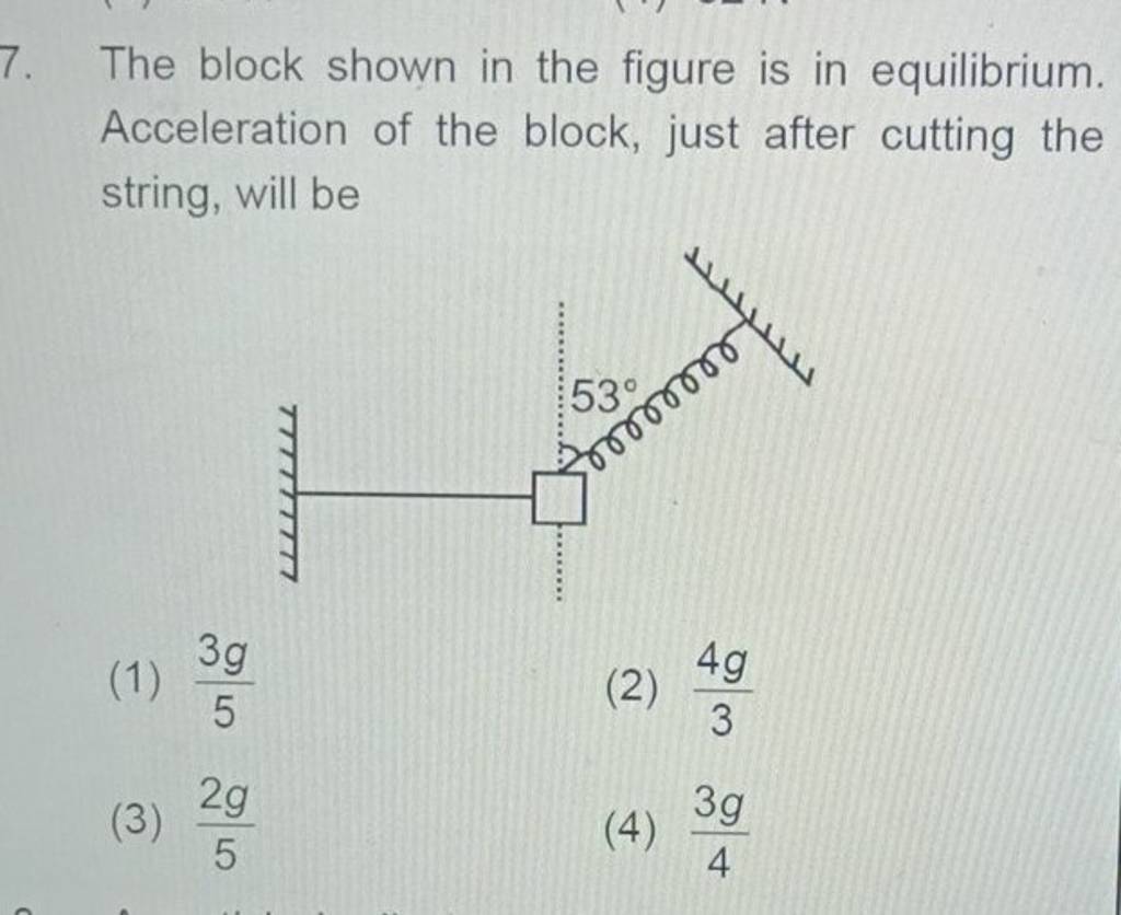 The block shown in the figure is in equilibrium. Acceleration of the bloc..