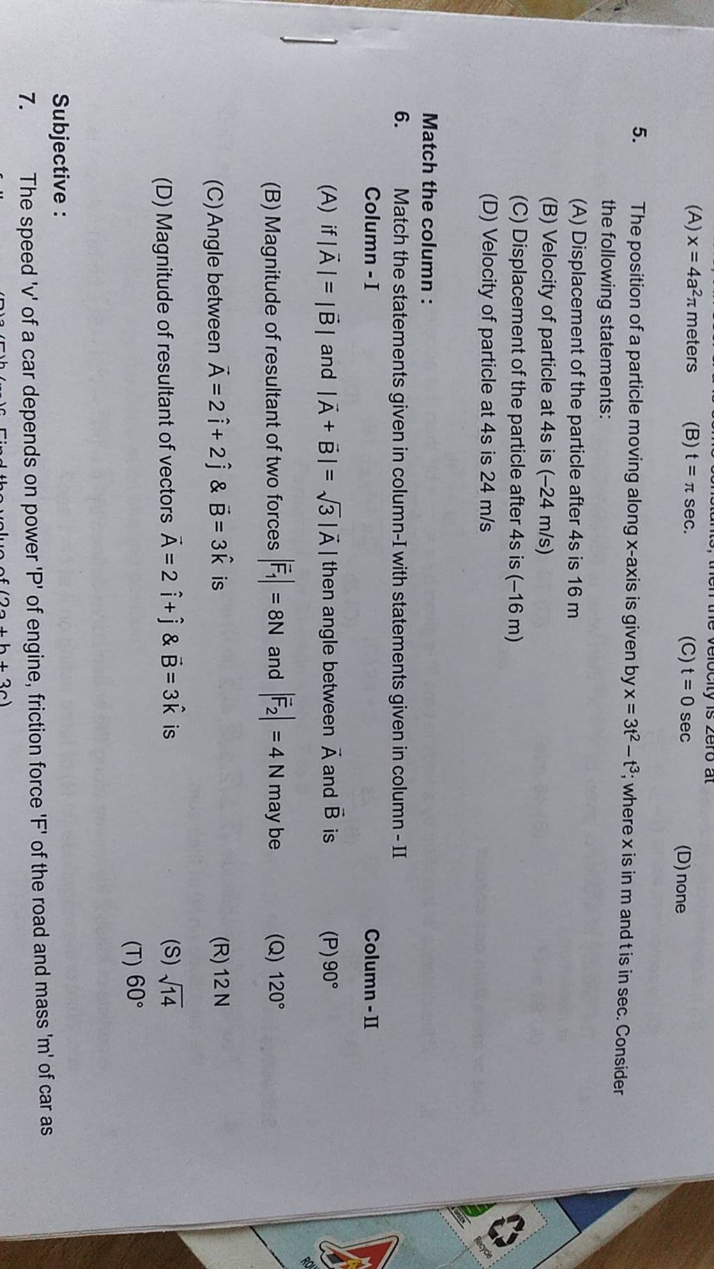 Match The Column 6 Match The Statements Given In Column I With Stateme