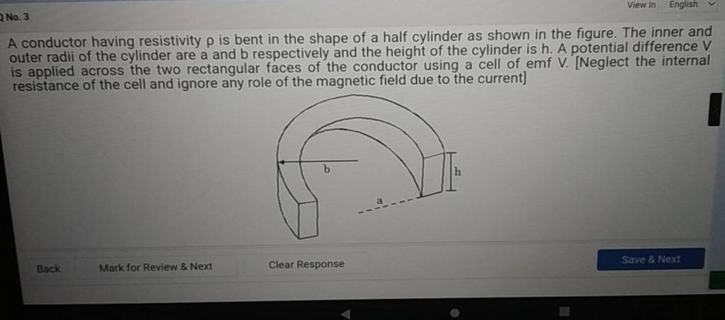 A conductor having resistivity ρ is bent in the shape of a half cylinder