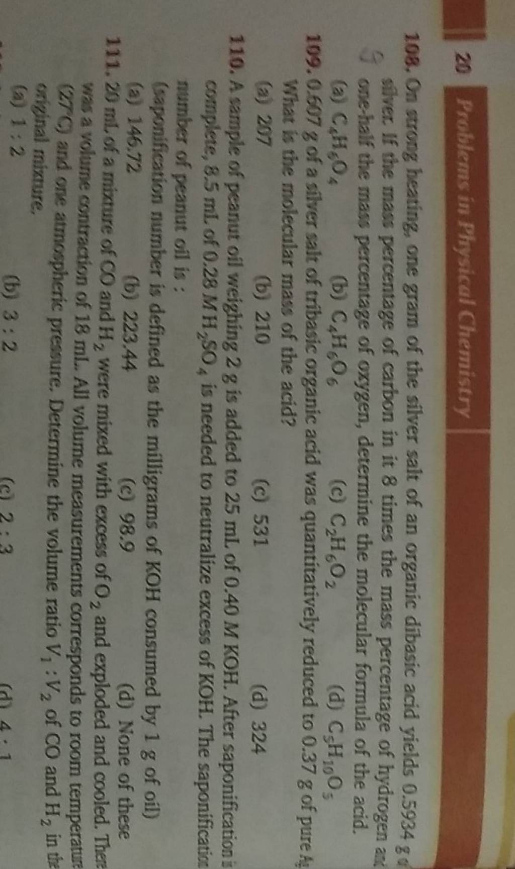 20 mL of a mixture of CO and H2 were mixed with excess of O2 and explod..