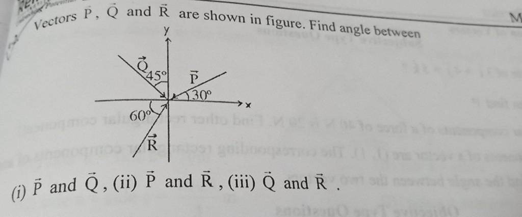 vectors P,Q and R are shown in figure. Find angle between (i) P and Q
