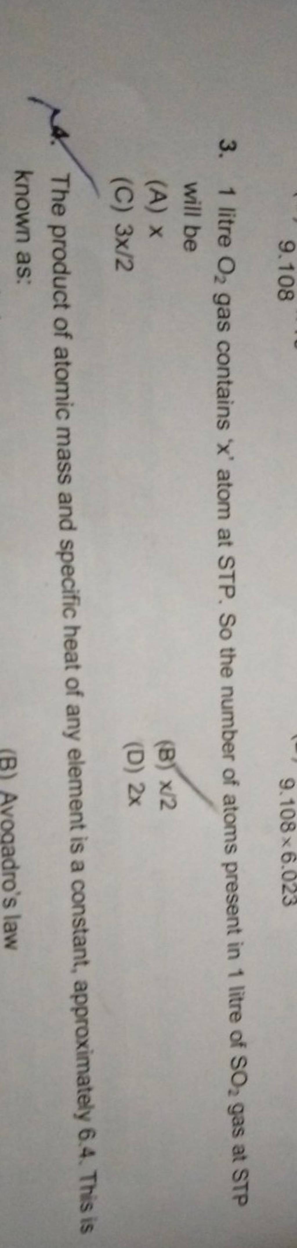 1 litre O2 gas contains ' x ' atom at STP. So the number of atoms presen..