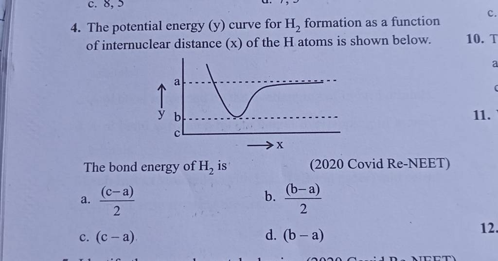 The potential energy (y) curve for H2 formation as a function of internu..