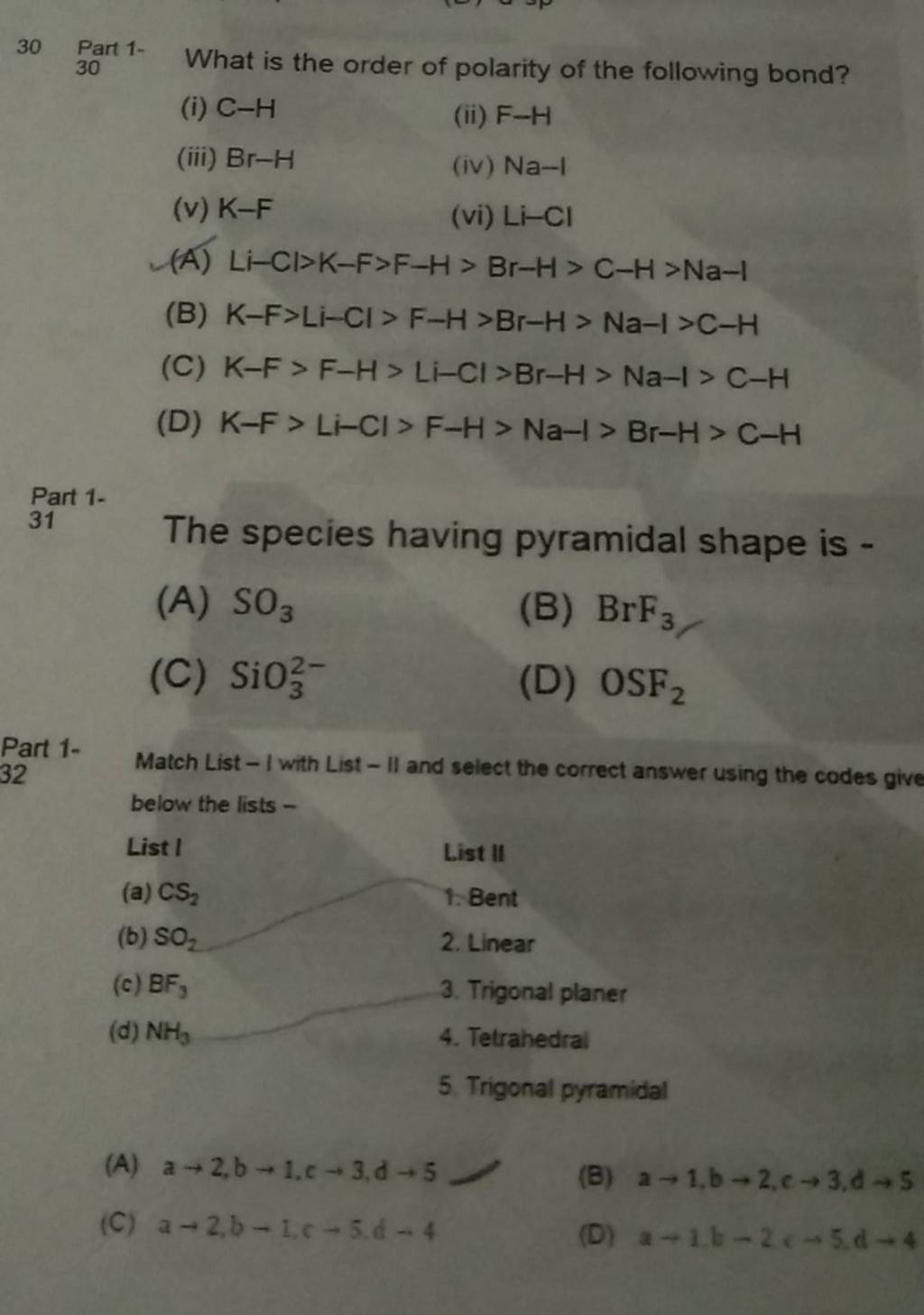 Part 1 Match List I With List Ii And Select The Correct Answer Using