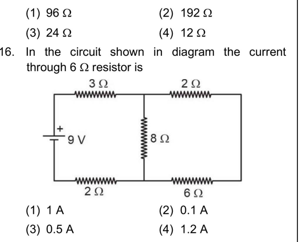 In the circuit shown in diagram the current through 6Ω resistor is | Filo
