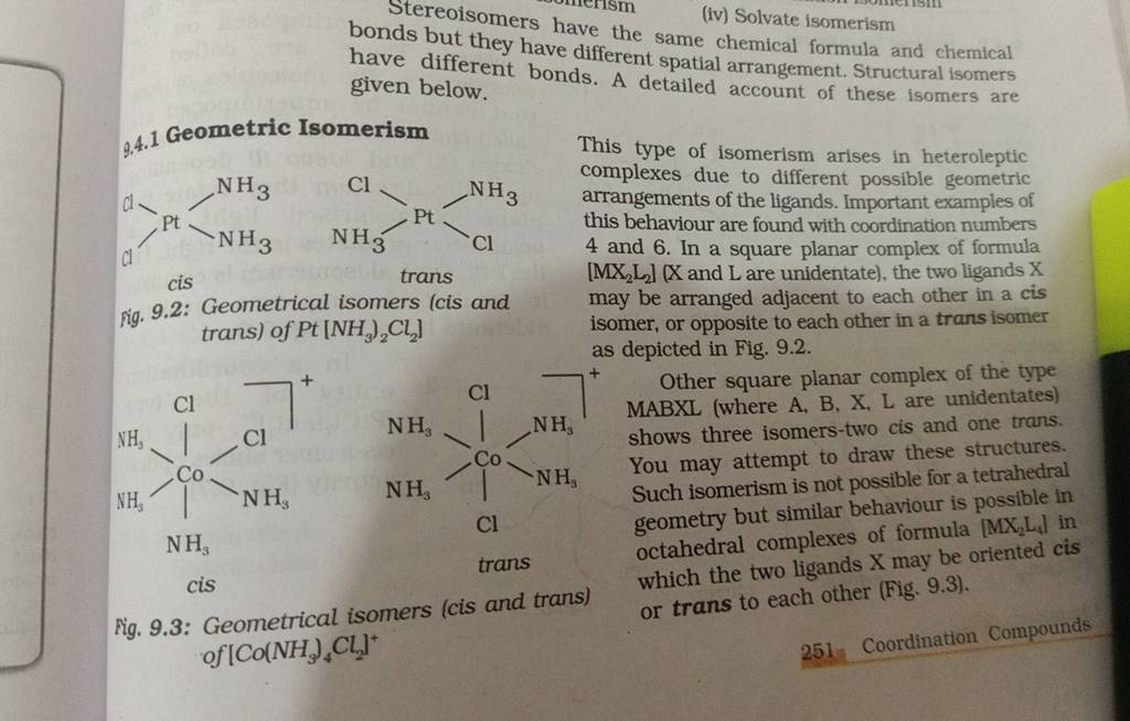 (iv) Solvate isomerism Stereoisomers have the same chemical formula and c..