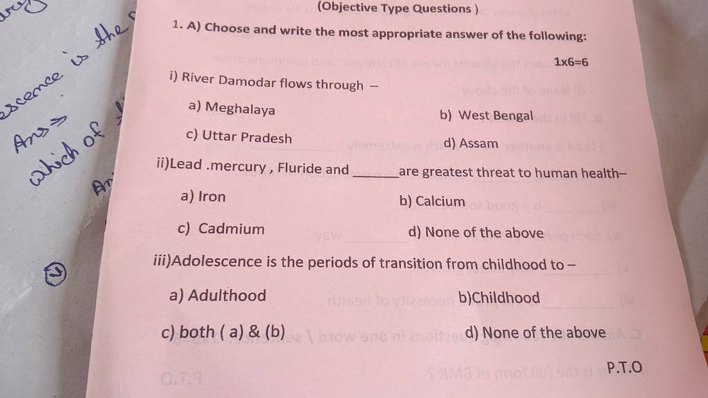 (Objective Type Questions) 1. A) Choose and write the most appropriate an..