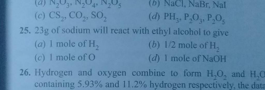 23 g of sodium will react with ethyl alcohol to give | Filo